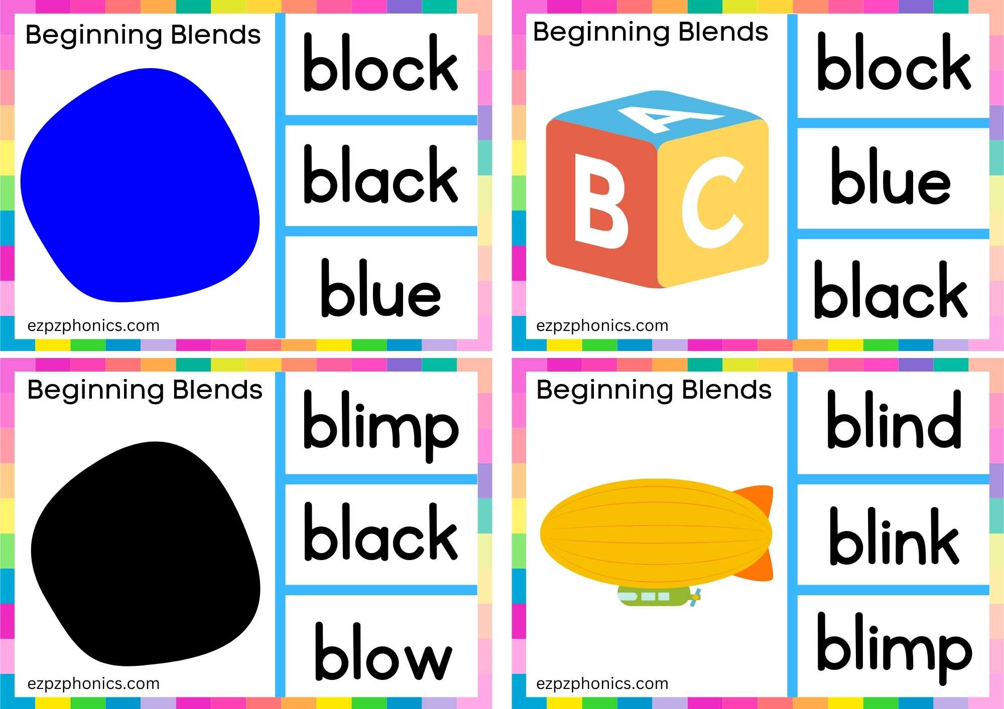 BL Beginning Blends Clip Cards Look At The Image And Clip The Correct Word Set 1 - ezpzphonics.com